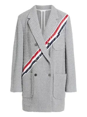 Thom Browne Double-breasted Striped Bouclé-tweed Blazer - Gray