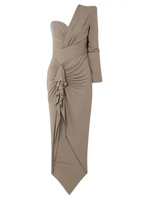 Alexandre Vauthier Asymmetric One-sleeve Maxi Dress - Mushroom
