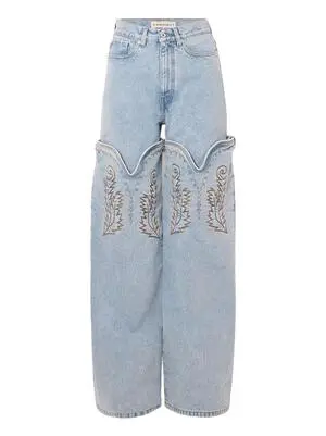 Y/project Evergreen Convertible Embroidered Wide-leg Jeans - Light Denim