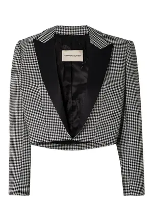 Alexandre Vauthier Cropped Houndstooth Wool-blend Blazer - Black