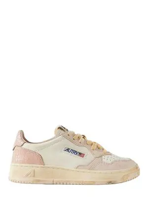 AUTRY Super Vintage Distressed Paneled Leather Sneakers - Blush