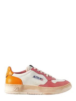 AUTRY Autry Super Vintage Distressed Paneled Leather Sneakers Pink