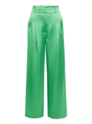 SIMONMILLER Bloo Pleated Satin Wide-leg Pants - Green
