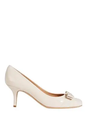 FERRAGAMO Carla 70 Patent-leather Pumps With Bow Detailing - Ecru