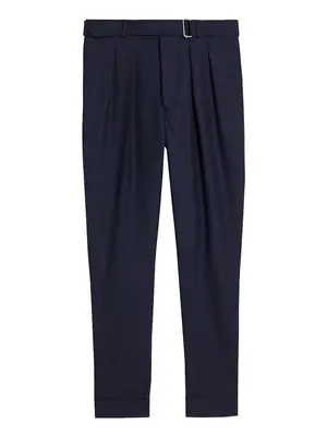 Officine Générale Pierre Tapered Belted Wool Pants - Navy