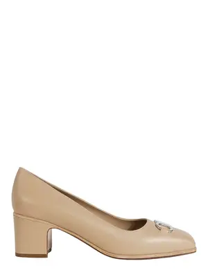 FERRAGAMO Comiso 55 Embellished Leather Pumps - Beige