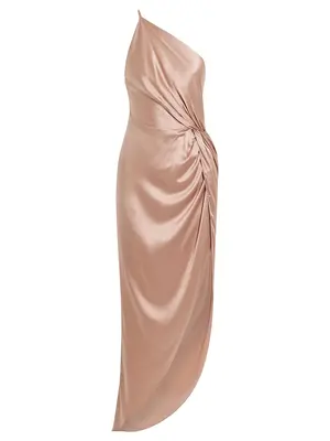 Michelle Mason One-Shoulder Silk-Satin Dress Blush