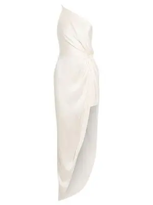 Michelle Mason One-Shoulder Silk-Satin Dress Ivory