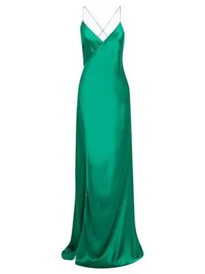 Michelle Mason Silk-Satin Wrap Gown Jade