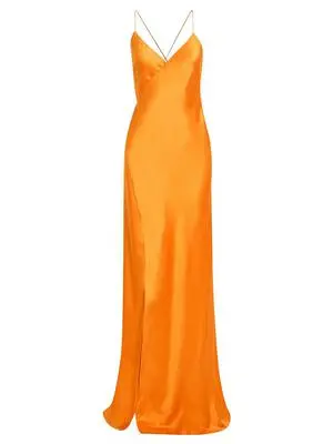 Michelle Mason Silk-satin Wrap Gown - Marigold