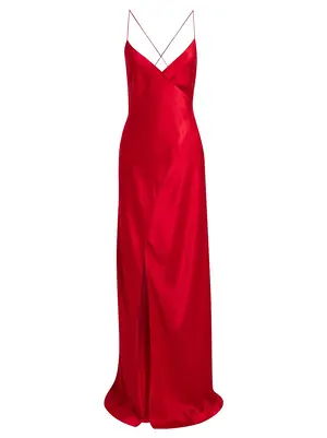 Michelle Mason Silk-Satin Wrap Gown Red