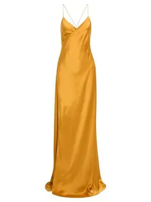 Michelle Mason Silk-Satin Wrap Gown Saffron