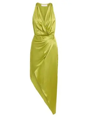 Michelle Mason Wrap-effect Silk-satin Midi Dress - Chartreuse