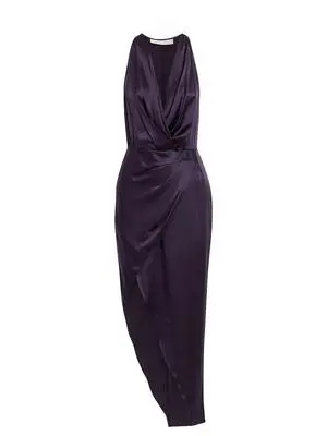 Michelle Mason Wrap-effect Silk-satin Midi Dress - Dark Purple