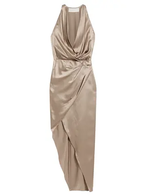 Michelle Mason Wrap-effect Silk-satin Midi Dress - Mushroom