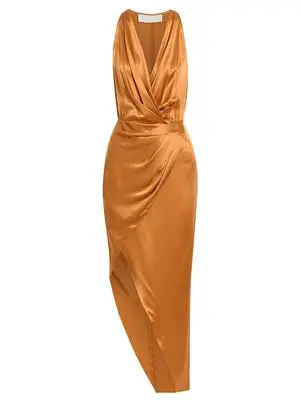 Michelle Mason Wrap-effect Silk-satin Midi Dress - Saffron