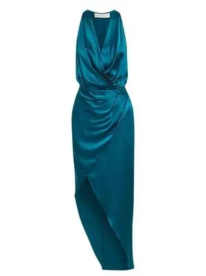 Michelle Mason Wrap-effect Silk-satin Midi Dress - Teal
