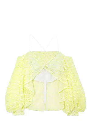 Halpern Offtheshoulder Asymmetric Sequined Mesh Top - Yellow