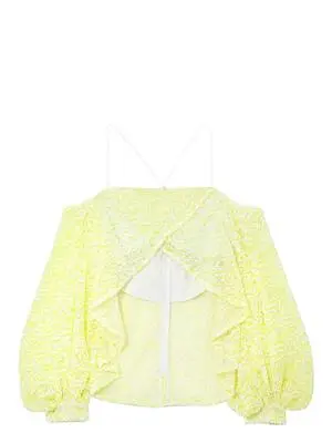 Halpern Off-the-shoulder Sequined Mesh Top - Yellow