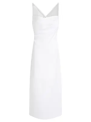 RASARIO Draped Satin Midi Dress - White