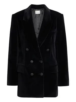 FRAME Double-breasted Cotton-blend Velour Blazer - Black