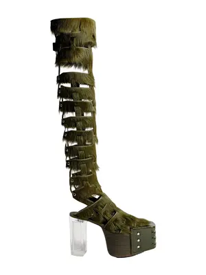 Rick Owens Kiss Lace-up Calf Hair Thigh Boots - Leaf Green