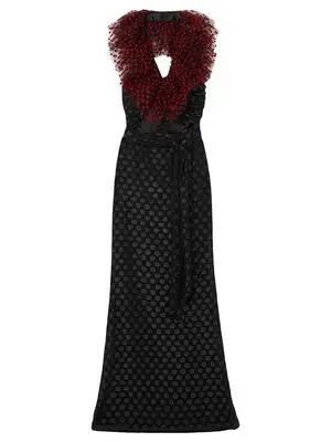 Halpern Cutout Embellished Georgette Halterneck Maxi Dress - Black