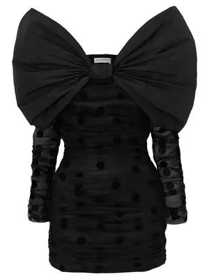 Nina Ricci Bow-detailed Taffeta-trimmed Flocked Tulle Mini Dress - Black