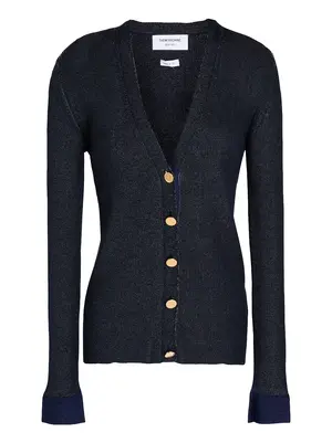 Thom Browne Marled Ribbed Silk Cardigan - Navy