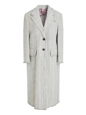 Thom Browne Fringed Tweed Coat - Stone