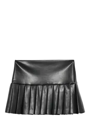 Norma Kamali Pleated Faux Leather Mini Skirt - Black