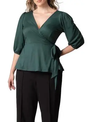 KIYONNA Kiyonna Nina Wrap Top Hunter Green