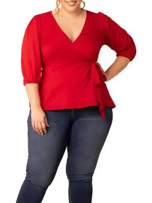 KIYONNA Kiyonna Nina Wrap Top Ruby Rendezvous