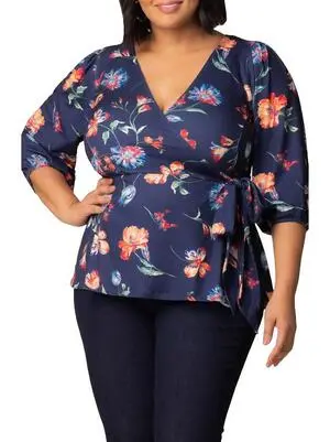 KIYONNA Kiyonna Nina Wrap Top Vibrant Navy Florals