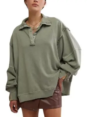 Free People Oversized Henley Top - Laurel Oak