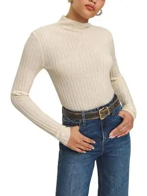 REFORMATION Cori Rib Funnel Neck Sweater - Almond