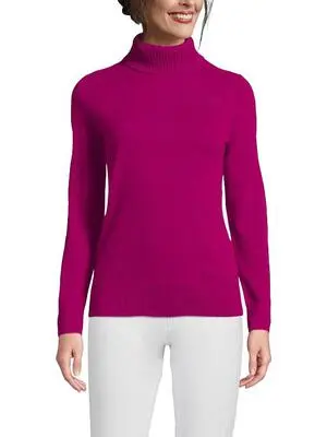 LANDS' END Lands' End Cashmere Turtleneck Sweater Brilliant Magent Pink