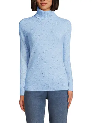 LANDS' END Lands' End Cashmere Turtleneck Sweater Cool Blue Donegal