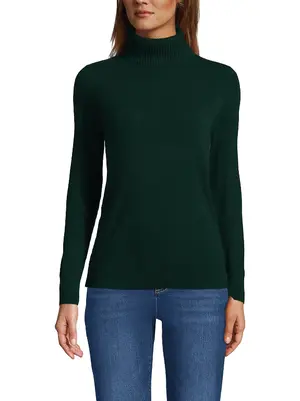 LANDS' END Lands' End Cashmere Turtleneck Sweater Dark Pine Green