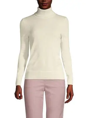 LANDS' END Lands' End Cashmere Turtleneck Sweater Fresh Ivory