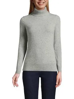 LANDS' END Lands' End Cashmere Turtleneck Sweater Gray/black Donegal