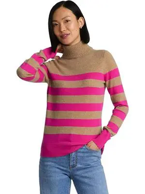 LANDS' END Lands' End Cashmere Turtleneck Sweater Intense Rose Vicuna Stripe