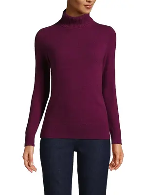 LANDS' END Lands' End Cashmere Turtleneck Sweater Raspberry Wine Heather