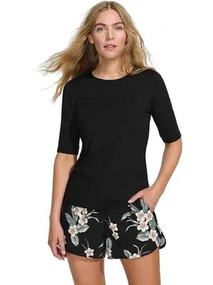 LANDS' END Long Sleeve Crew Neck Upf 50 Swim Tee - Black