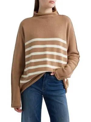 Frank & Eileen Frank & Eileen Monterey Stripe Cotton Funnel Neck Sweater Camel Stripe