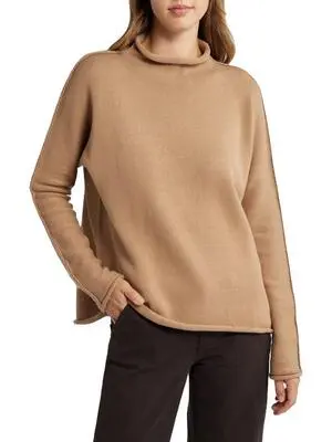 Frank & Eileen Frank & Eileen Monterey Stripe Cotton Funnel Neck Sweater Camel