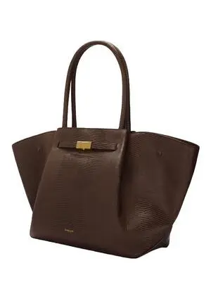 DEMELLIER DeMellier New York East/West Leather Tote Espresso Lizard Effect