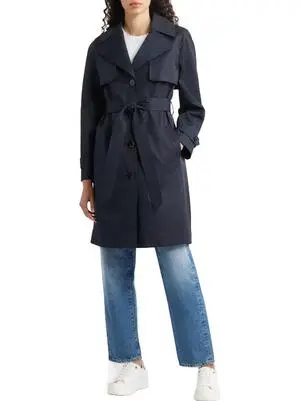 Via Spiga Water Resistant Cotton-blend Trench Coat - Dark Navy