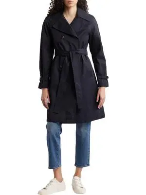 Via Spiga Water Resistant Cotton-blend Trench Coat - Navy