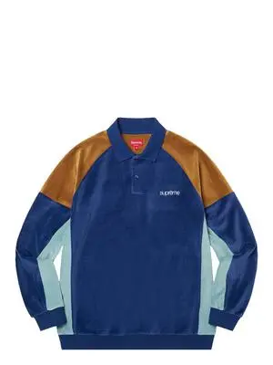 Supreme Paneled Velour Long-sleeve Polo 'dark Royal - Blue